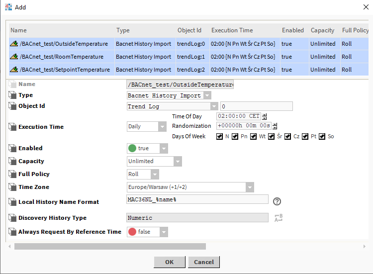 Niagara - BACnet - Historical export/import